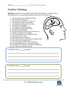 Positive Affirmations Worksheets | Mindset Series - 15 Worksheets.com