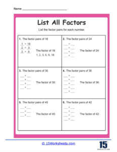 List All Factors Worksheets | Free Printable Practice- 15 Worksheets.com