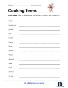 Cooking Terms Worksheets - 15 Worksheets.com