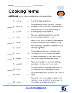 Cooking Terms Worksheets - 15 Worksheets.com