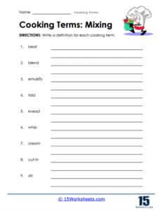Cooking Terms Worksheets - 15 Worksheets.com