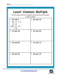 Least Common Multiples Worksheets | Factors - 15 Worksheets.com