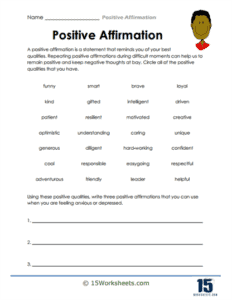 Positive Affirmations Worksheets | Mindset Series - 15 Worksheets.com