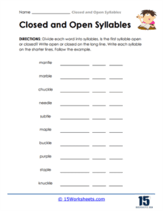 Closed and Open Syllables Worksheets - 15 Worksheets.com