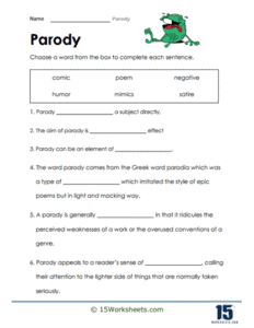 Parody Worksheets - 15 Worksheets.com