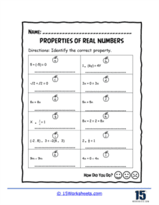 Properties of Real Numbers Worksheets | Math Rules - 15 Worksheets.com