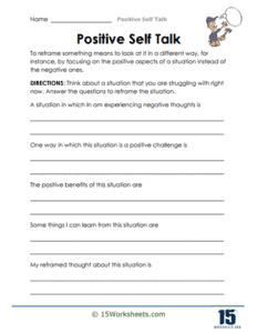 Positive Self Talk Worksheets | Mindset Series - 15 Worksheets.com