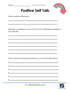 Positive Self Talk Worksheets | Mindset Series - 15 Worksheets.com