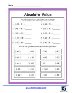 Absolute Value Worksheets - 15 Worksheets.com
