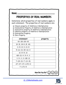 Properties of Real Numbers Worksheets | Math Rules - 15 Worksheets.com