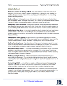 Mystery Writing Prompts | Suspenseful Clue Challenges - 15 Worksheets.com