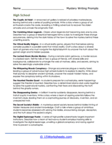 Mystery Writing Prompts | Suspenseful Clue Challenges - 15 Worksheets.com