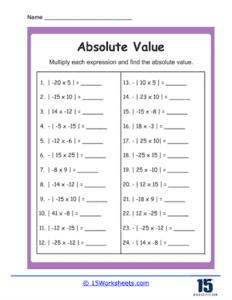 Absolute Value Worksheets - 15 Worksheets.com
