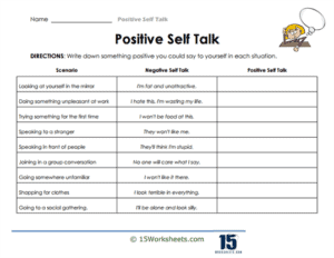Positive Self Talk Worksheets | Mindset Series - 15 Worksheets.com
