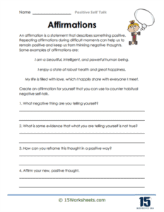 Positive Self Talk Worksheets | Mindset Series - 15 Worksheets.com