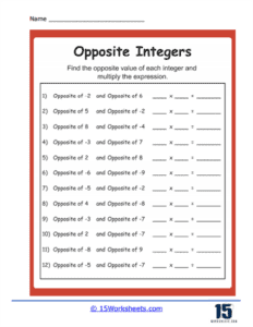 Opposite Value of Integers Worksheets | Integer Sense - 15 Worksheets.com