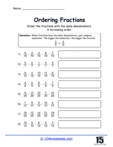 Ordering Fractions Worksheets | Like and Unlike Denominators - 15 ...