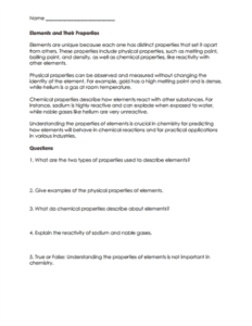 Atoms, Elements, Compounds Worksheets