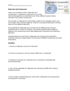 Atoms, Elements, Compounds Worksheets