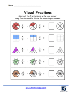 Visual Fractions Worksheets | Shade, Compare & Plot - 15 Worksheets.com