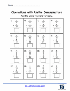 Operations with Unlike Fractions Worksheets - 15 Worksheets.com