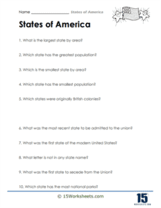 States of America Worksheets | Explore All 50 States - 15 Worksheets.com