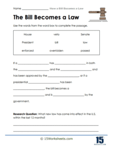 How a Bill Becomes a Law Worksheets - 15 Worksheets.com