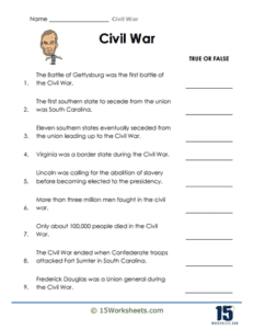 American Civil War Worksheets - 15 Worksheets.com