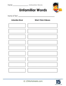 Unfamiliar Words Worksheets | Uncommon Vocabulary - 15 Worksheets.com