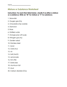 Atoms, Elements, Compounds Worksheets
