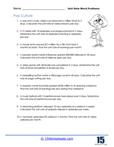Unit Rate Word Problems Worksheets - 15 Worksheets.com