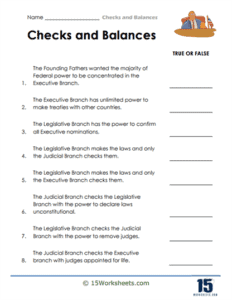 Checks and Balances Worksheets | Separation of Powers - 15 Worksheets.com