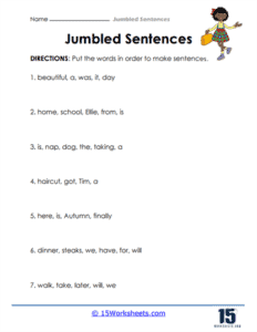 Jumbled Sentences Worksheets | Reorder Words - 15 Worksheets.com