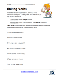 Linking Verbs Worksheets | Connections in Sentences - 15 Worksheets.com