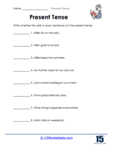 Present Tense Worksheets | Effective Exercises - 15 Worksheets.com