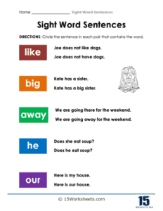 Sight Word Sentences Worksheets | Reading Fluency - 15 Worksheets.com