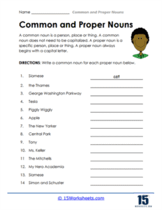 Common and Proper Nouns Worksheets | Grammar Exercises - 15 Worksheets.com