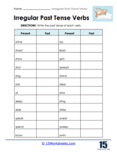 Irregular Past Tense Verbs Worksheets | Unusual Previous Forms - 15 ...