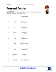 Present Tense Worksheets | Effective Exercises - 15 Worksheets.com