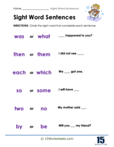 Sight Word Sentences Worksheets | Reading Fluency - 15 Worksheets.com