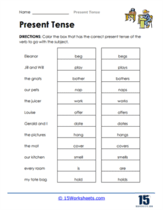 Present Tense Worksheets | Effective Exercises - 15 Worksheets.com