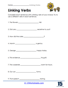 Linking Verbs Worksheets | Connections in Sentences - 15 Worksheets.com