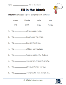 Fill in the Blank Worksheets | Language Builders - 15 Worksheets.com