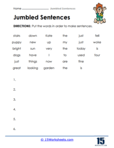 Jumbled Sentences Worksheets | Reorder Words - 15 Worksheets.com