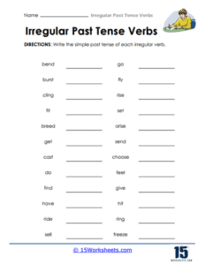 Irregular Past Tense Verbs Worksheets | Unusual Previous Forms - 15 ...
