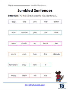 Jumbled Sentences Worksheets | Reorder Words - 15 Worksheets.com