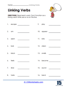 Linking Verbs Worksheets | Connections in Sentences - 15 Worksheets.com