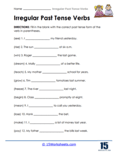 Irregular Past Tense Verbs Worksheets | Unusual Previous Forms - 15 ...