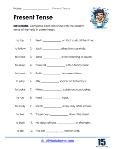 Present Tense Worksheets | Effective Exercises - 15 Worksheets.com