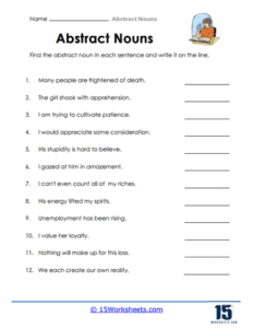 Abstract Nouns Worksheets - 15 Worksheets.com